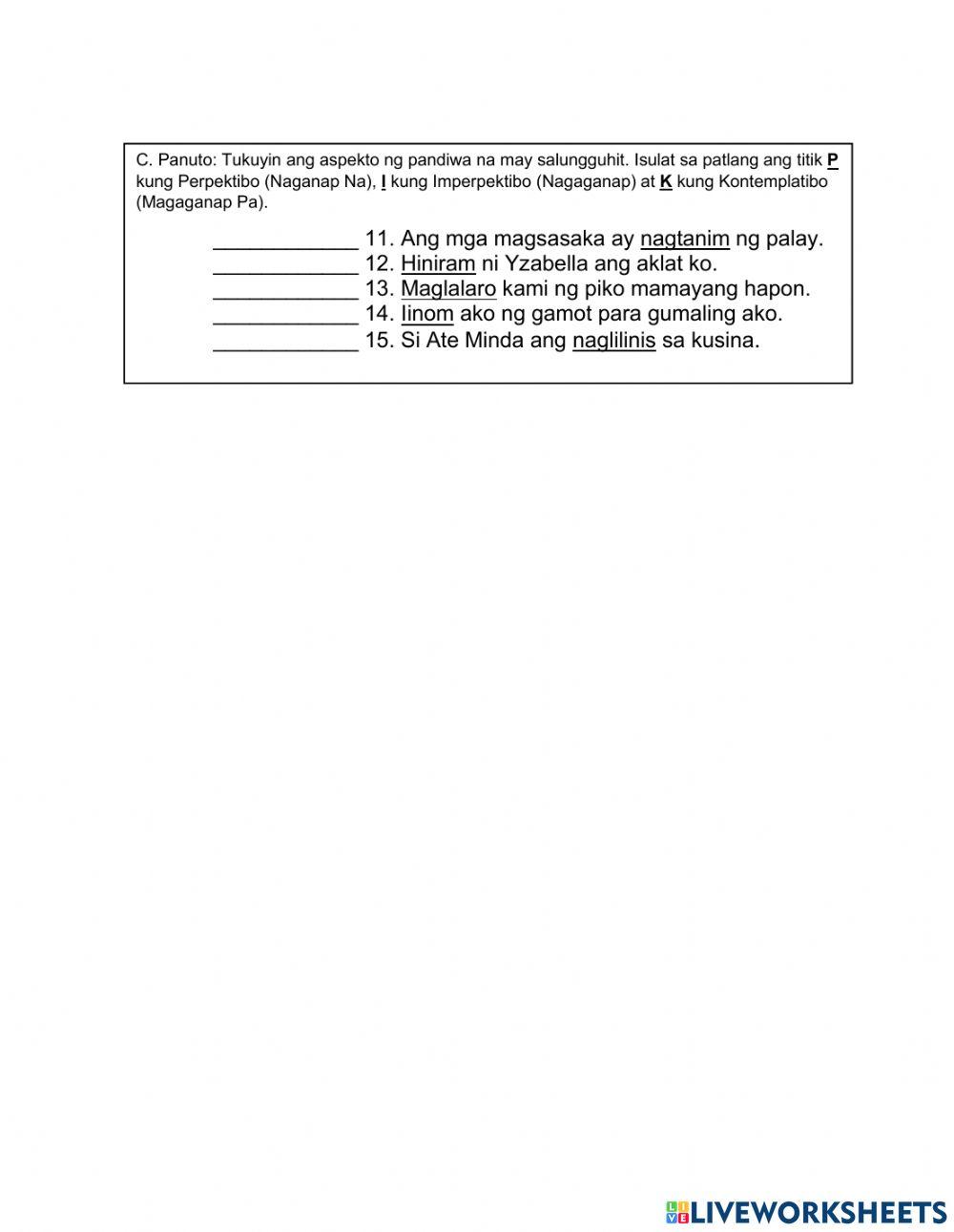 2Q FILIPINO WRITTEN WORK 2 online exercise for | Live Worksheets