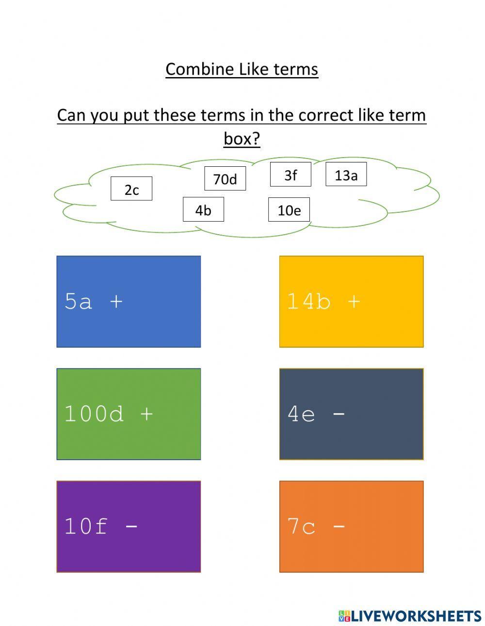 Combine Like Terms Worksheet Live Worksheets combine-like-terms-worksheet-live-worksheets