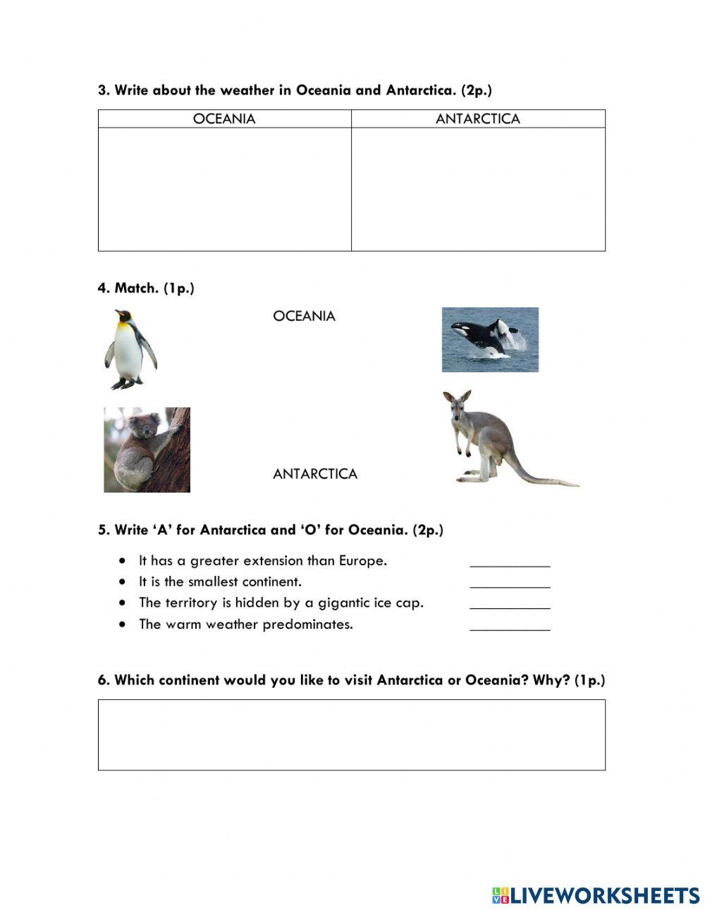 Oceania and antarctica worksheet | Live Worksheets
