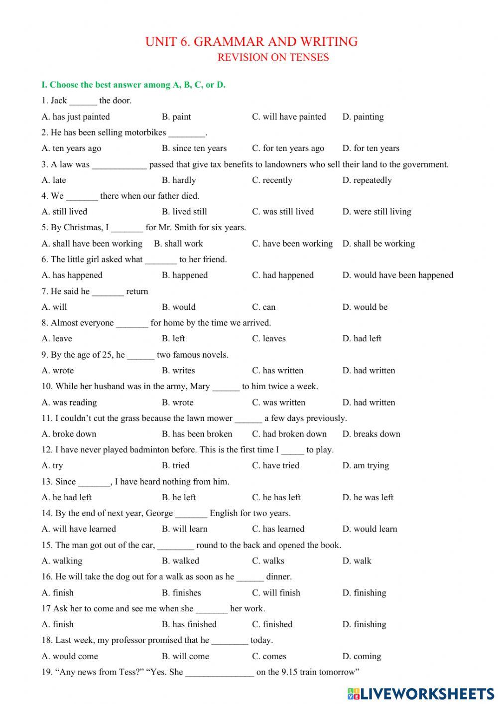 Grade 12 review tenses 1789821 | MrsGiang | Live