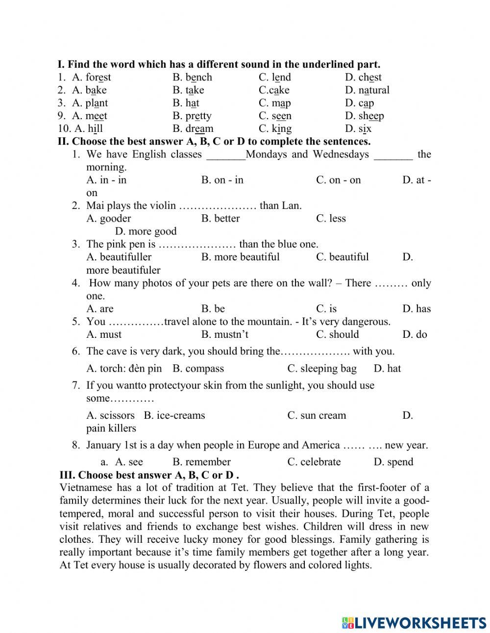 English 6 interactive worksheet for grade 6 | Live Worksheets