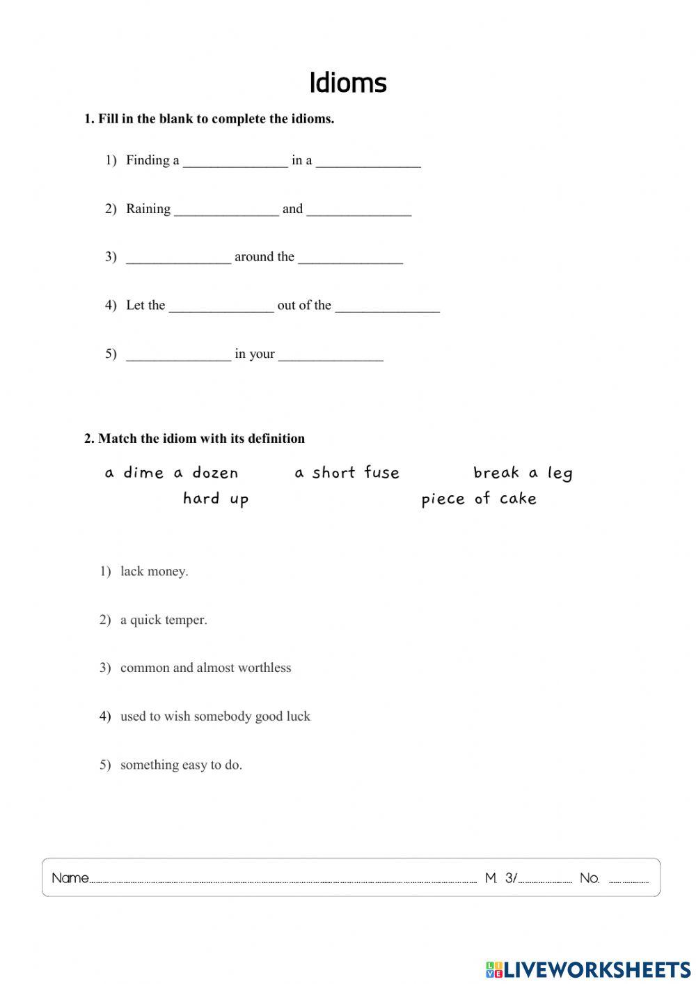 Exercise Idioms online exercise for | Live Worksheets