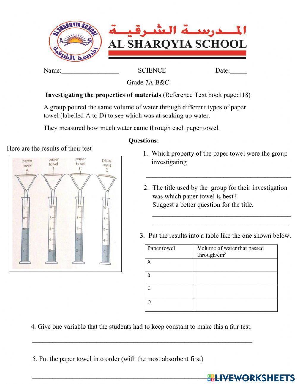 Find the best absorbent online exercise for | Live Worksheets