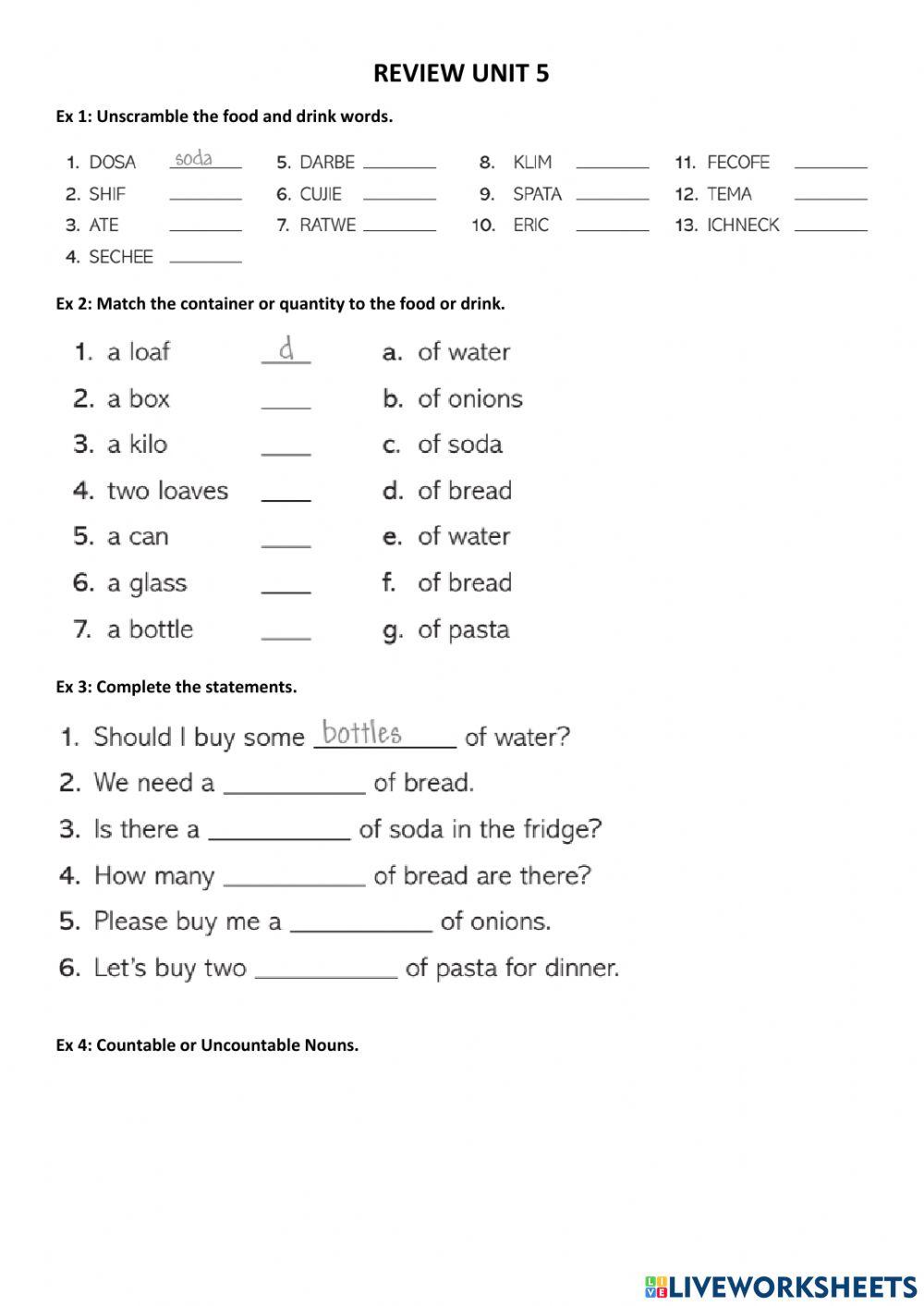 Ket 1 Unit 5 review worksheet | Live Worksheets