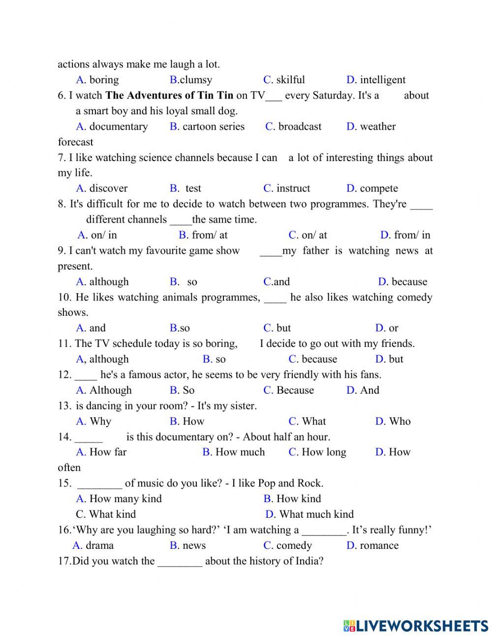Grade 6 worksheet English as a Second Language (ESL) activity | Live ...
