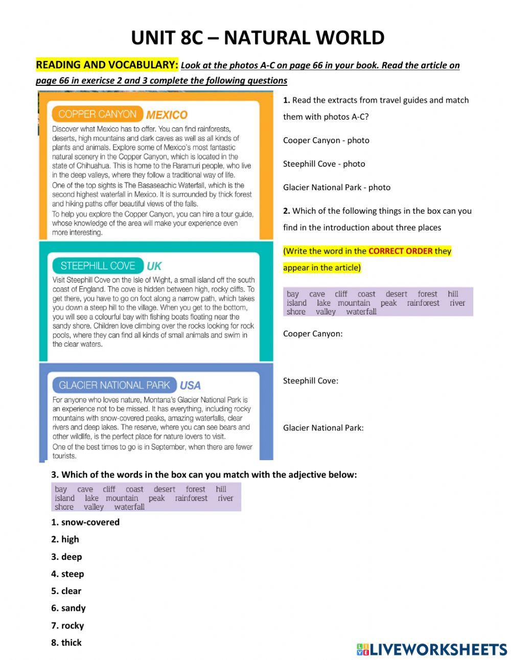 B1 - unit 8c - before class activities worksheet | Live Worksheets