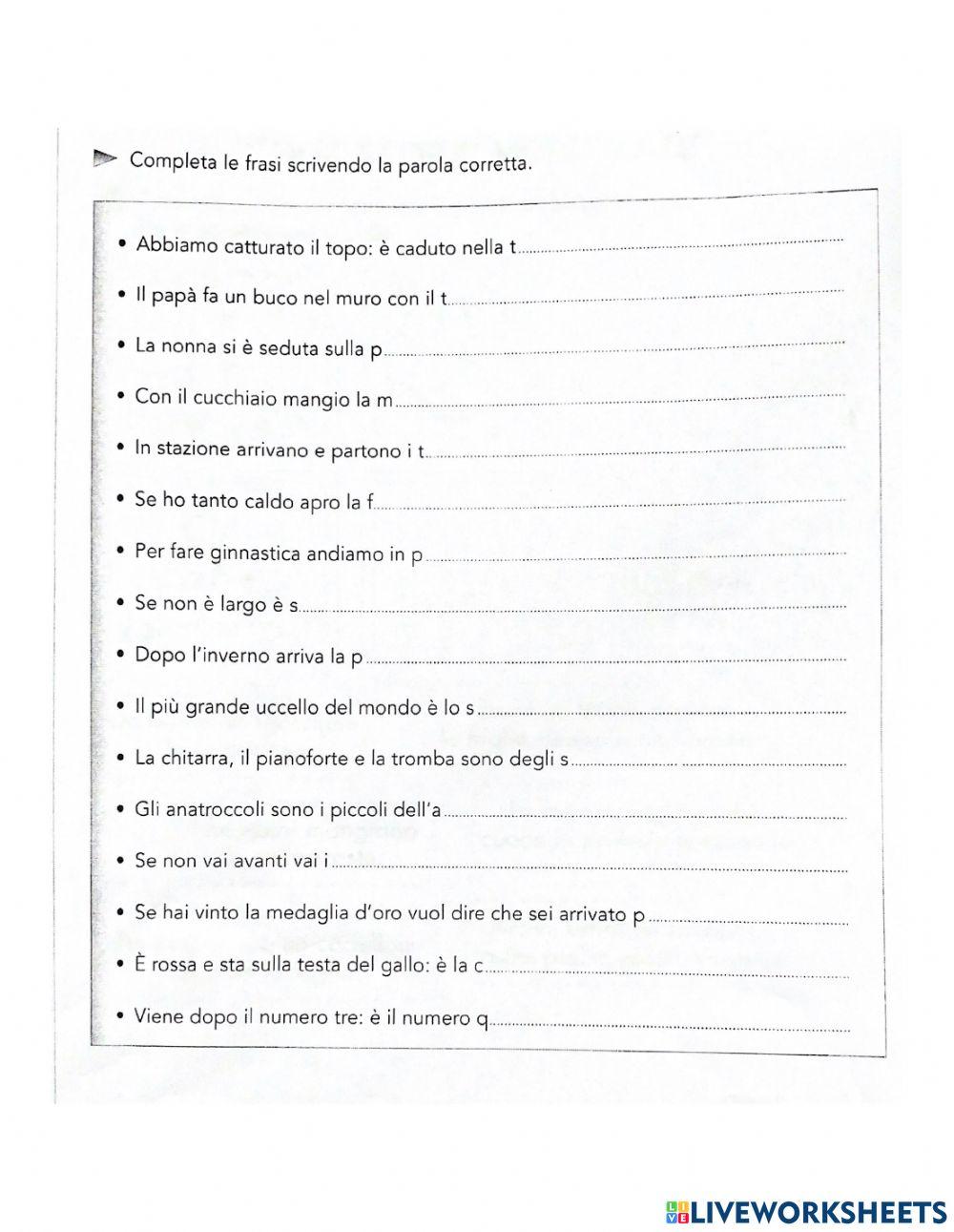 Completa le parole con i suoni PR TR CR worksheet | Live Worksheets
