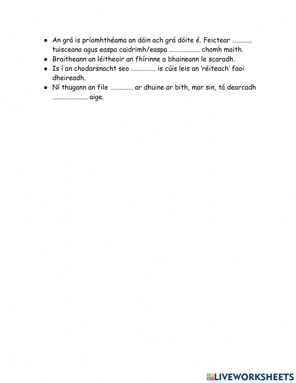 Colscaradh- Lio… | Free Interactive Worksheets | 1790026