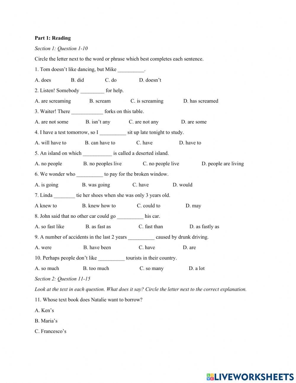 Skills B1 worksheet | Live Worksheets
