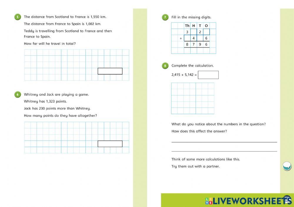 Maths Term 2 Week 3 Lesson 2 Adding 4 digit numbers no regrouping online exercise for | Live ...