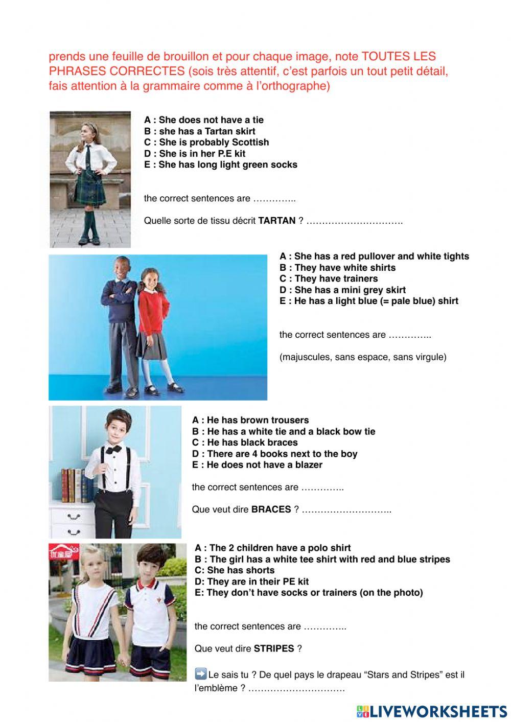 Uniforms have written comprehension worksheet | Live Worksheets