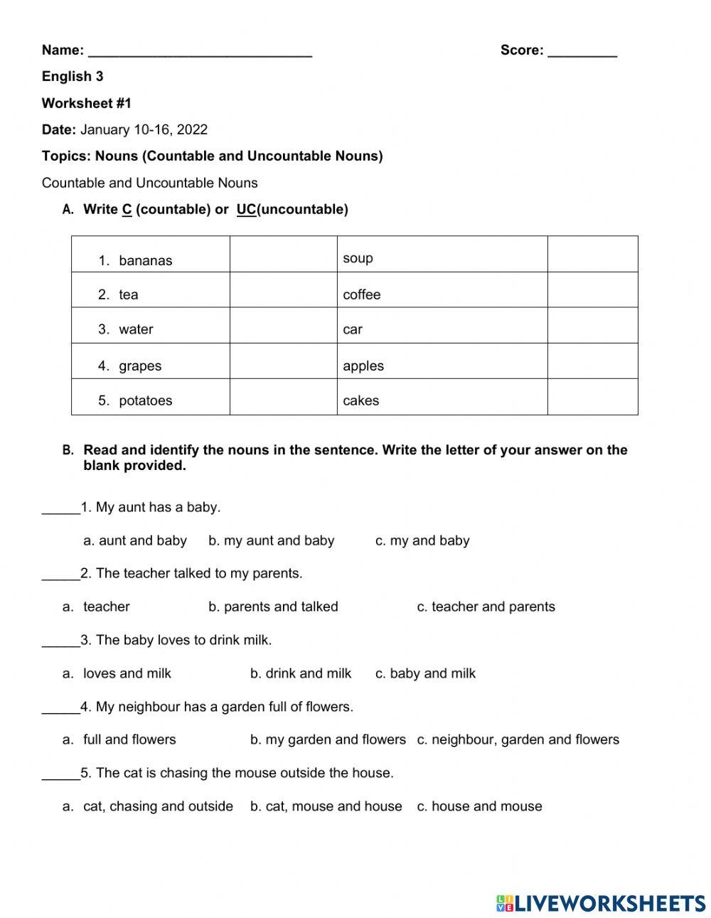 English Worksheet (Week 2) online exercise for | Live Worksheets