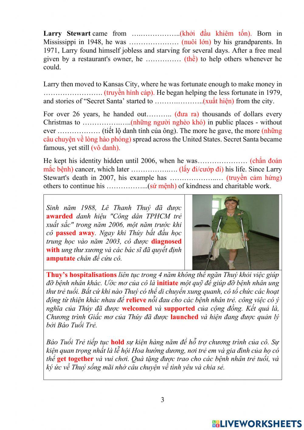 Unit 1: k12 Reading: Larry Stewart and Thanh Thúy worksheet | Live ...