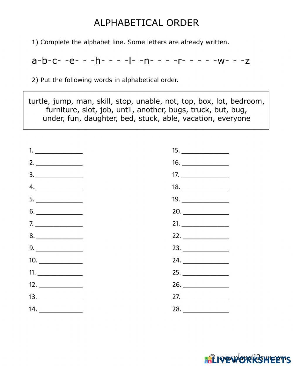 Alphabetical order online exercise for | Live Worksheets