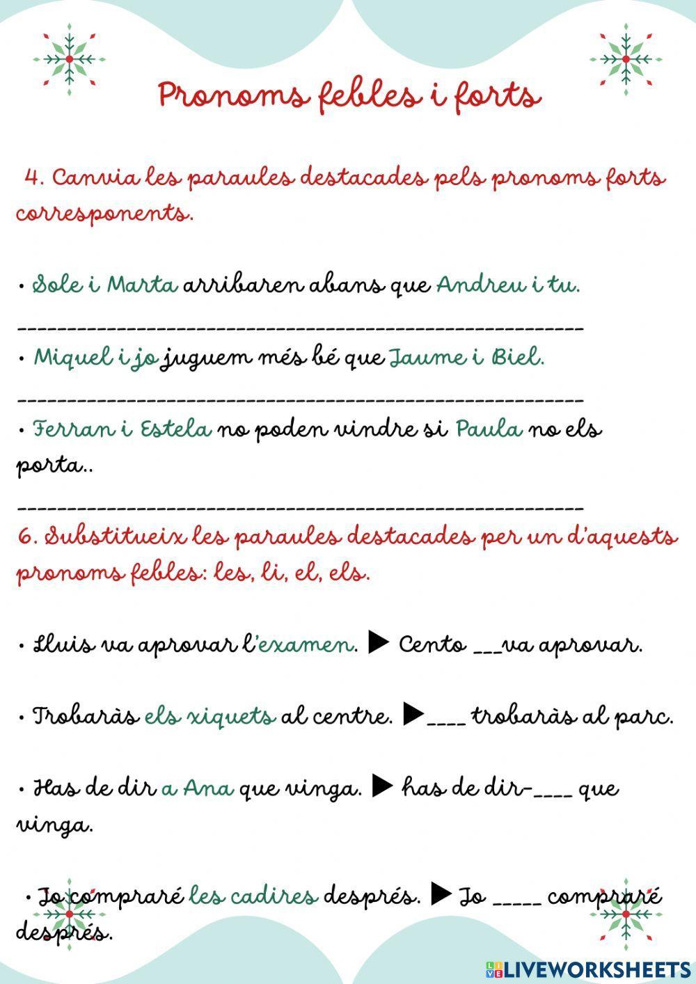 Pronoms febles … | Free Interactive Worksheets | 1790774