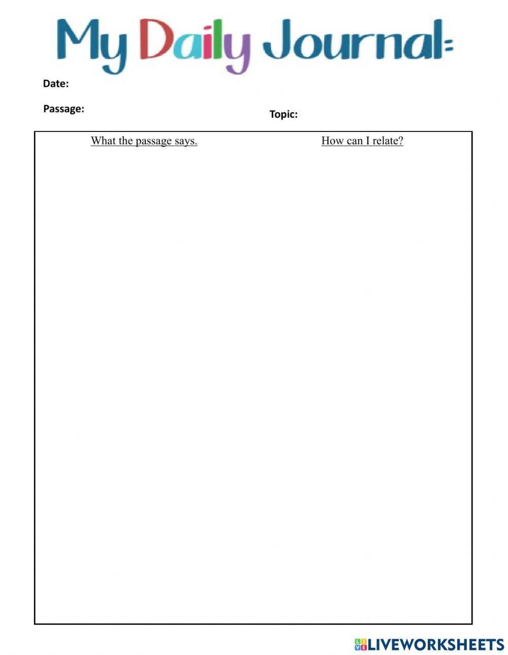My Journal Template worksheet | Live Worksheets
