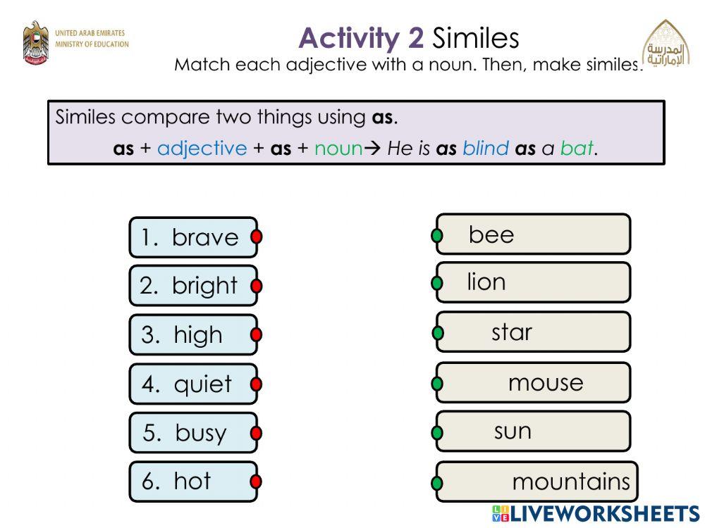 Activity 2 Similes online exercise for | Live Worksheets