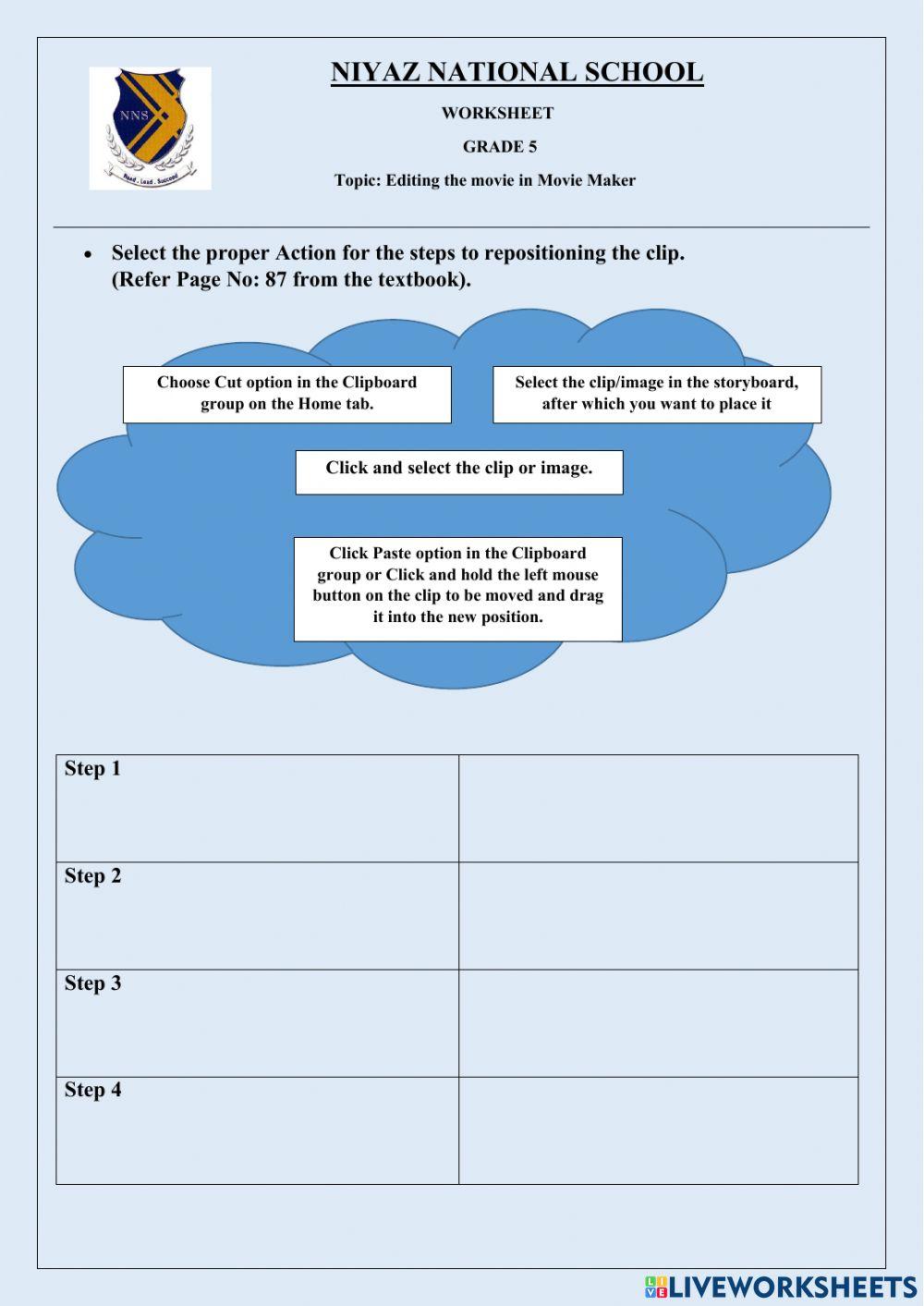 Editing tools in Movie Maker worksheet | Live Worksheets