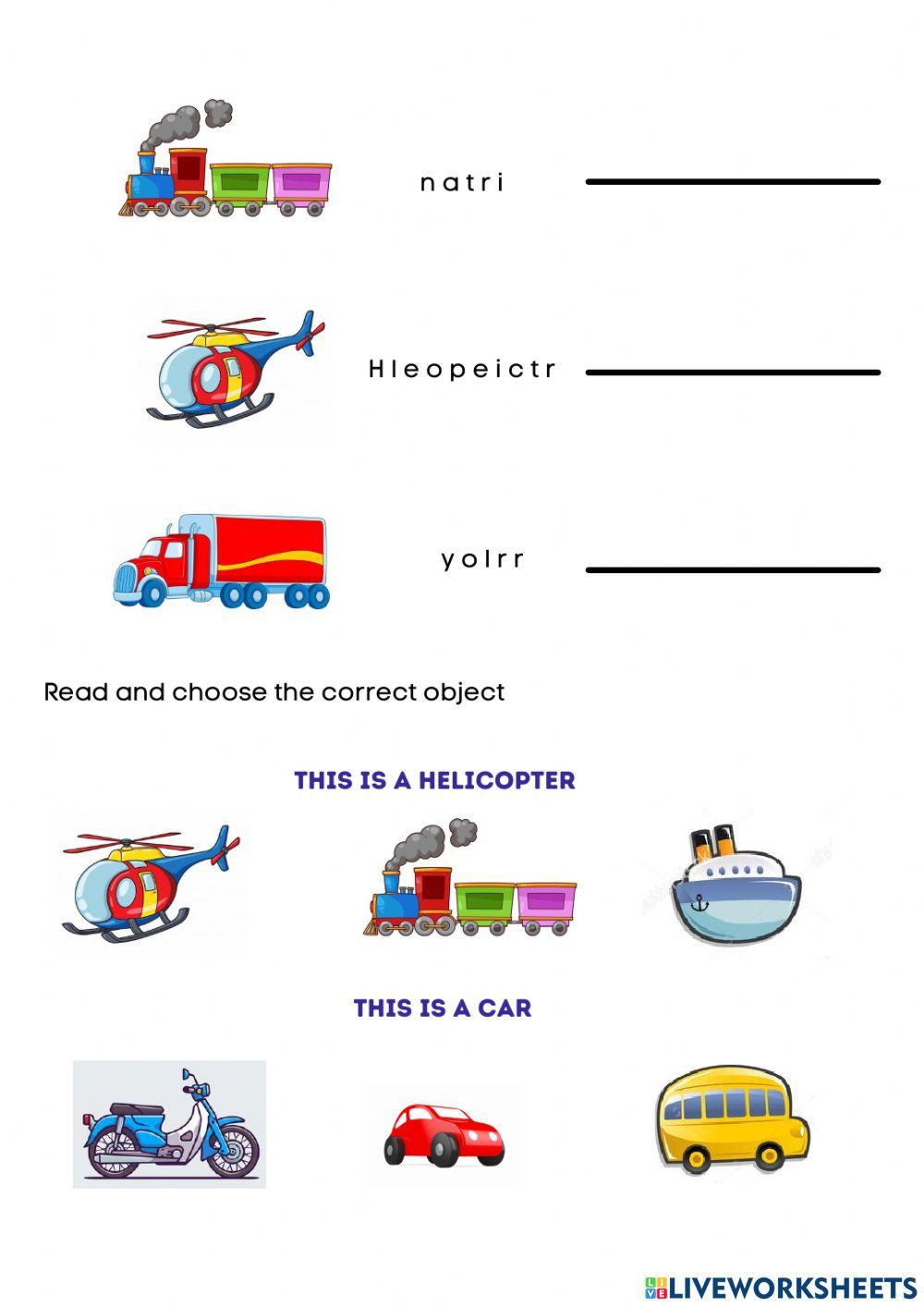 means of transportation - vocabulary online exercise for | Live Worksheets