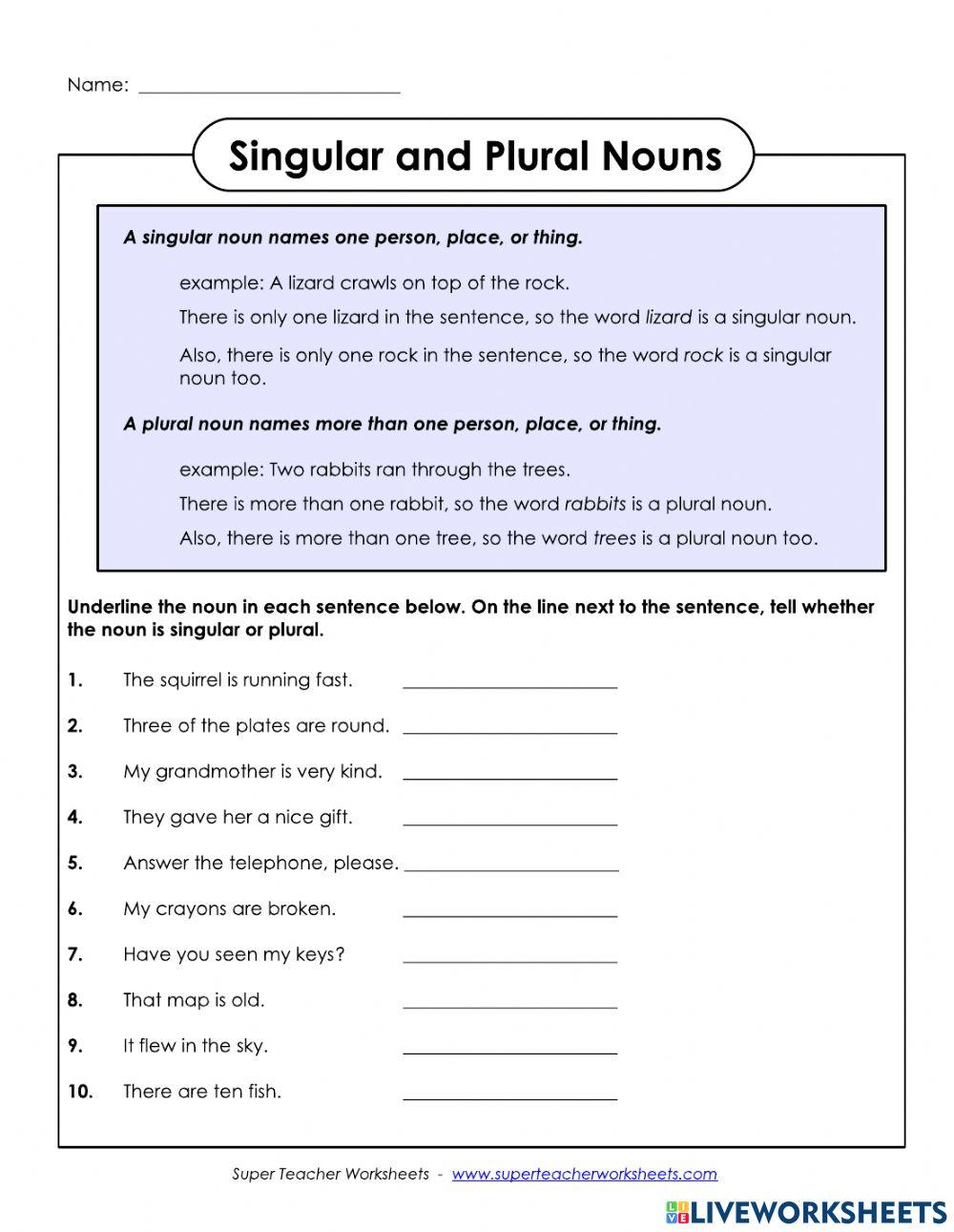 -1 singular - plural nouns online exercise for | Live Worksheets