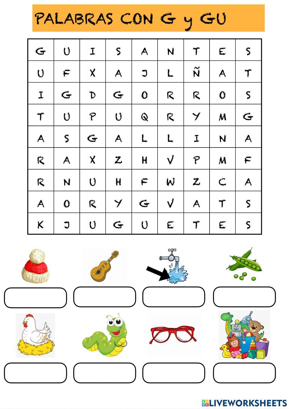 Palabras con g,… | Free Interactive Worksheets | 1791379