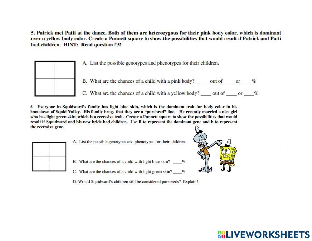 Spongebob Genetics p. 3 worksheet | Live Worksheets
