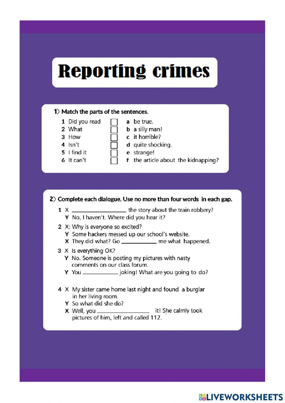 Reporting Crimes Worksheet Live Worksheets reporting-crimes-worksheet-live-worksheets
