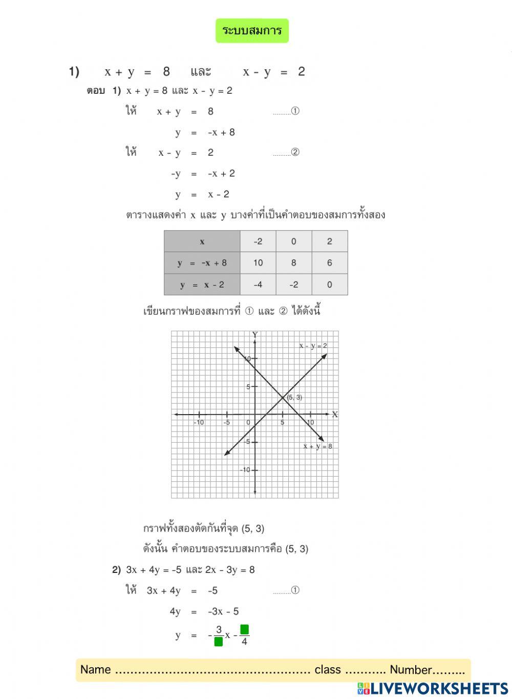 กราฟคำตอบระบบสม… | Free Interactive Worksheets | 1791643