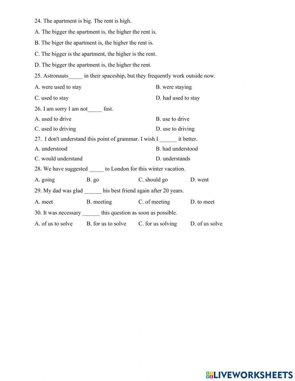 Grammar Test - Semester 1 worksheet | Live Worksheets