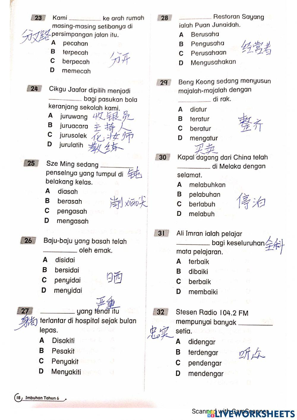 Bm online exercise for TAHUN 6 | Live Worksheets