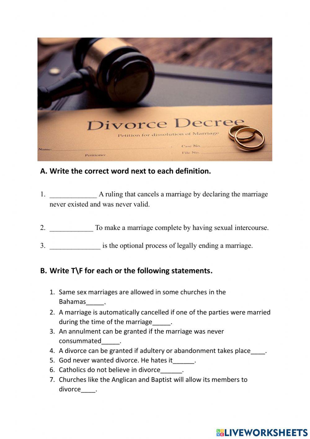 Divorce online exercise for | Live Worksheets