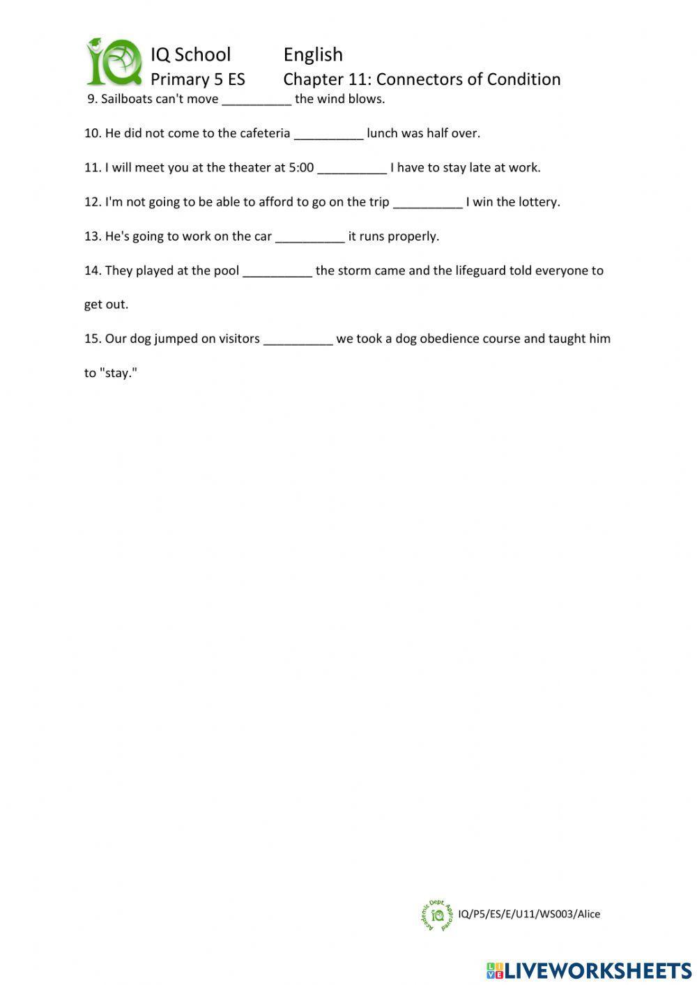 If unless until | Free Interactive Worksheets | 1792388