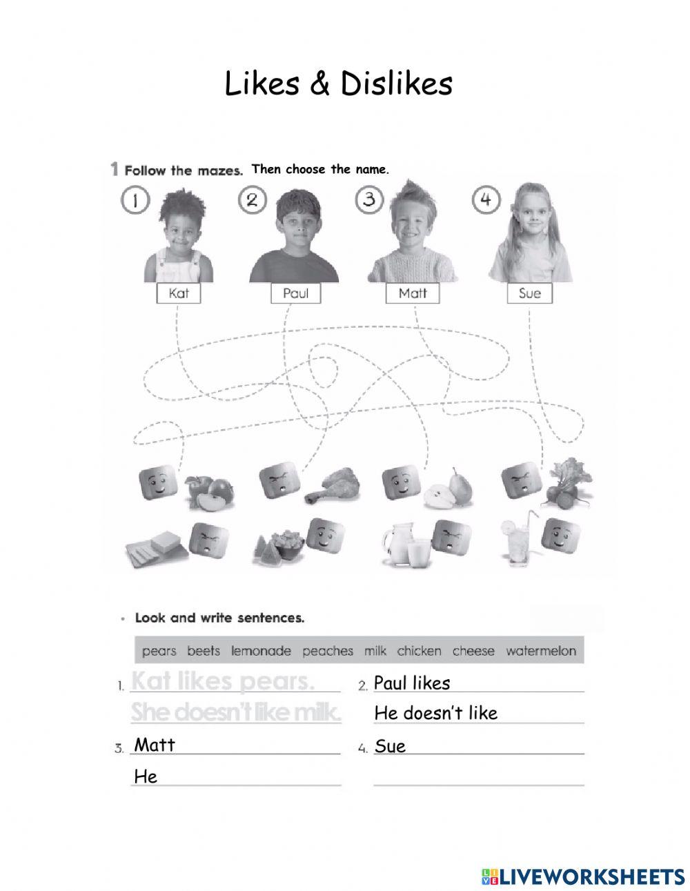 Likes & Dislikes | Free Interactive Worksheets | 1792523