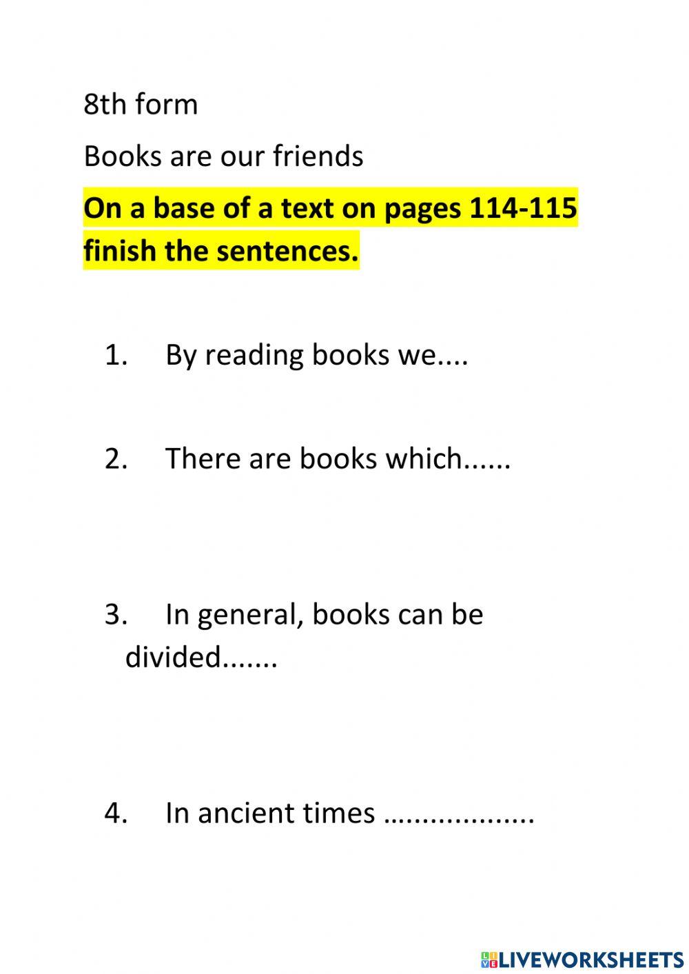 Books English as a Second Language (ESL) exercise | Live Worksheets