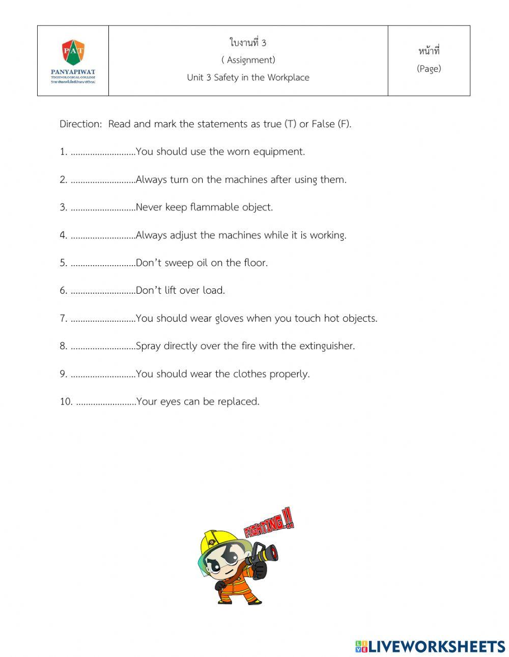 Safety in the Workplace online exercise for | Live Worksheets
