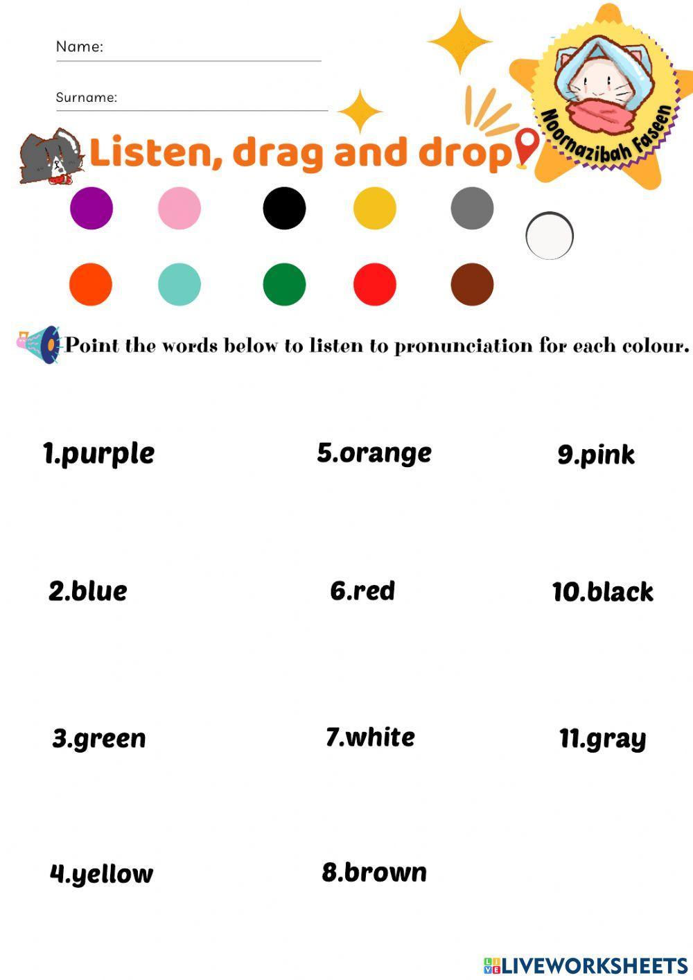 Colour activity for Grade1-6 | Live Worksheets