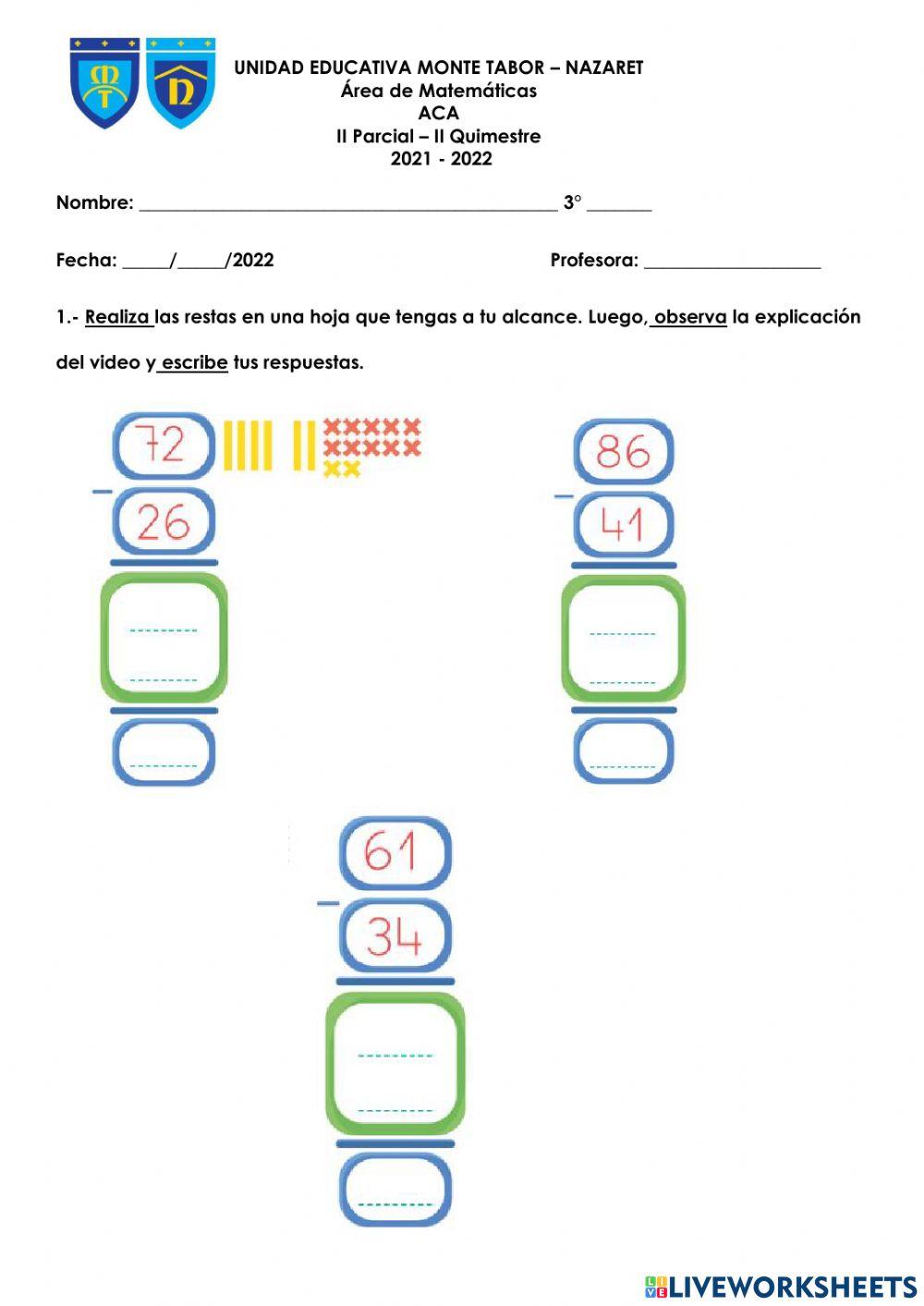 Restas descomponiendo worksheet | Live Worksheets