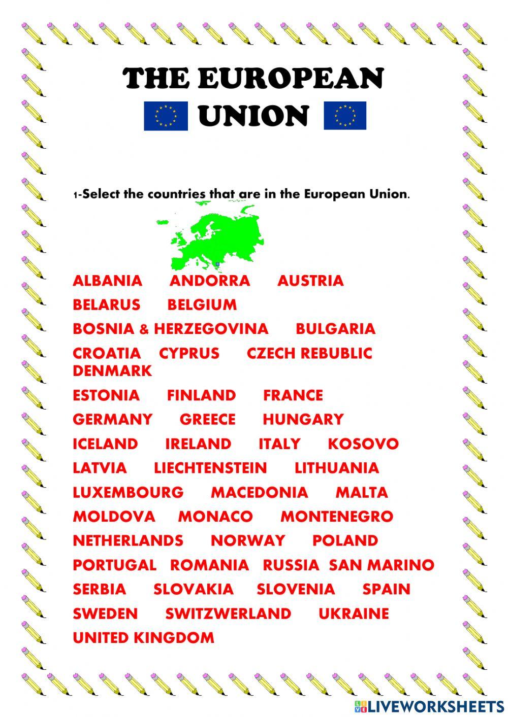 The European Union online activity | Live Worksheets