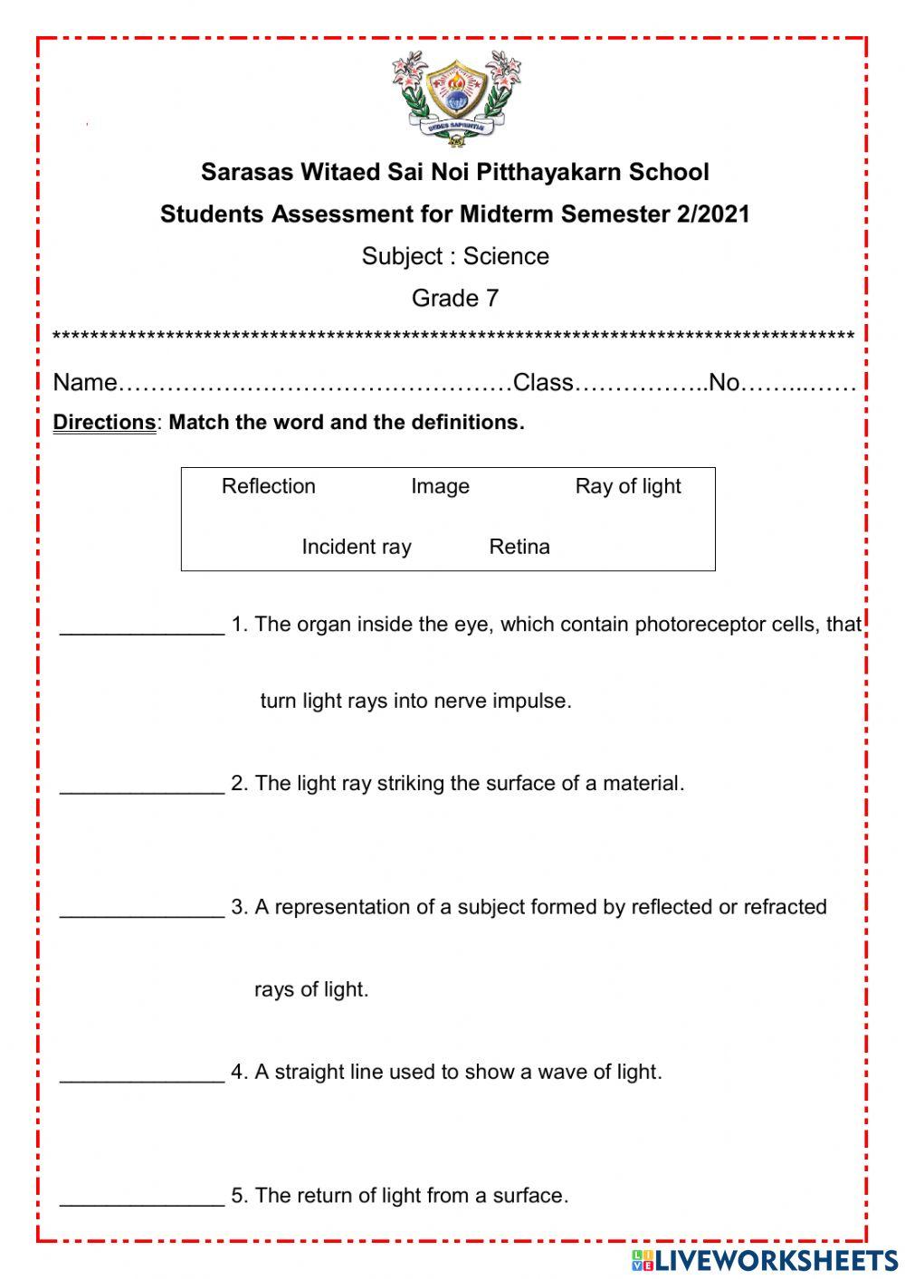Final Assessment online pdf worksheet for Grade 7 | Live Worksheets