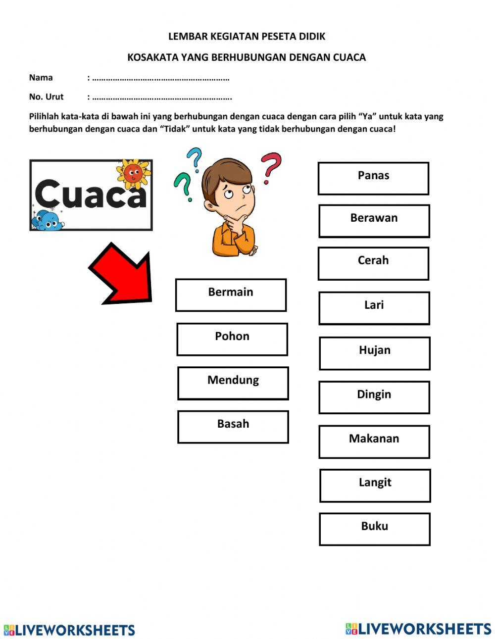 Cuaca online worksheet for 3 | Live Worksheets