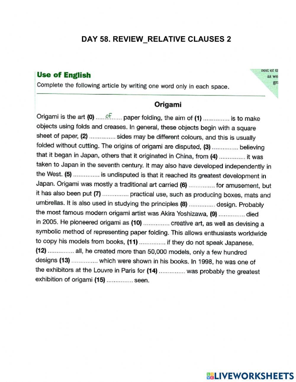 Day 59 Relative clause 2 worksheet | Live Worksheets