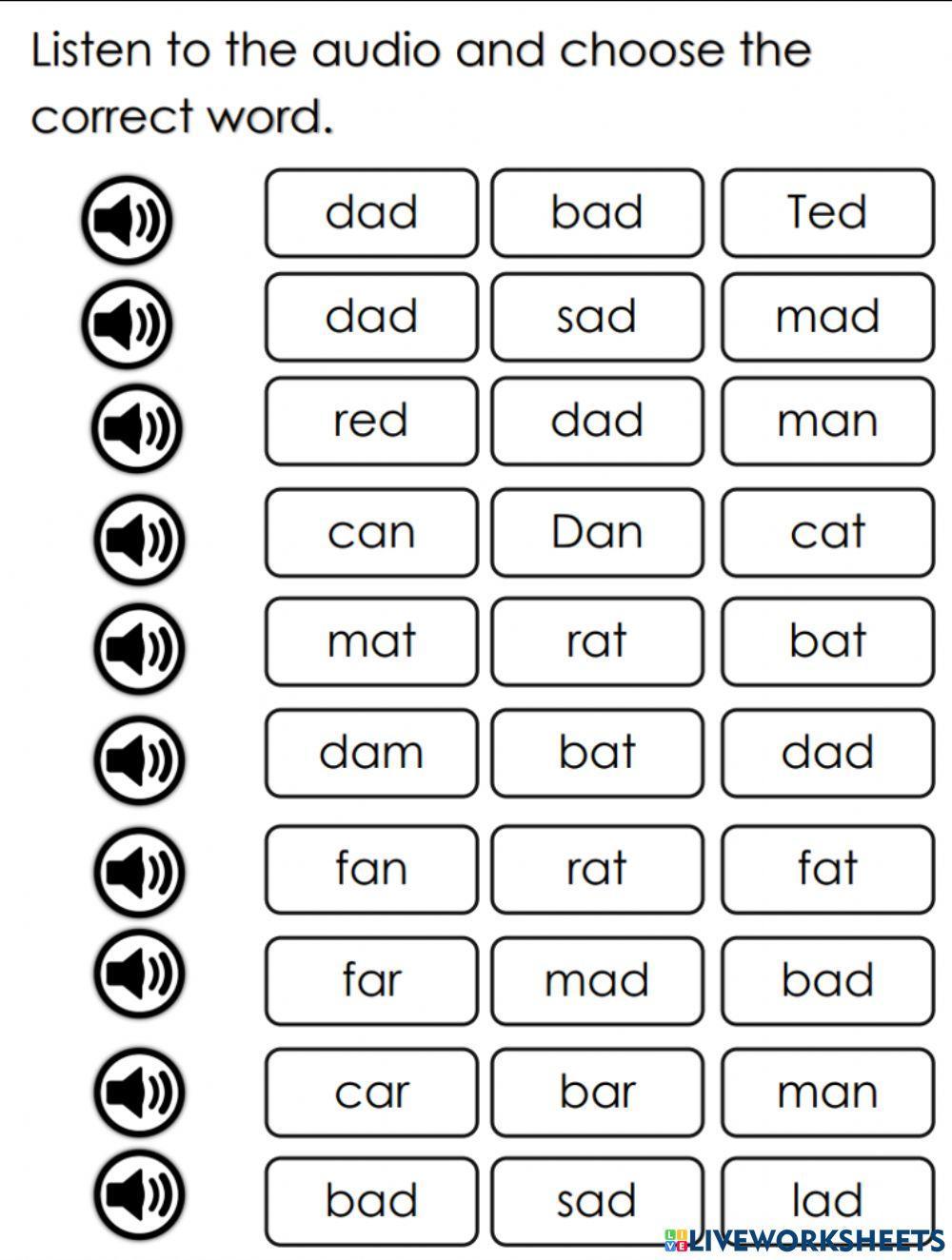 Phonics 1 online exercise for phonics at-an | Live Worksheets
