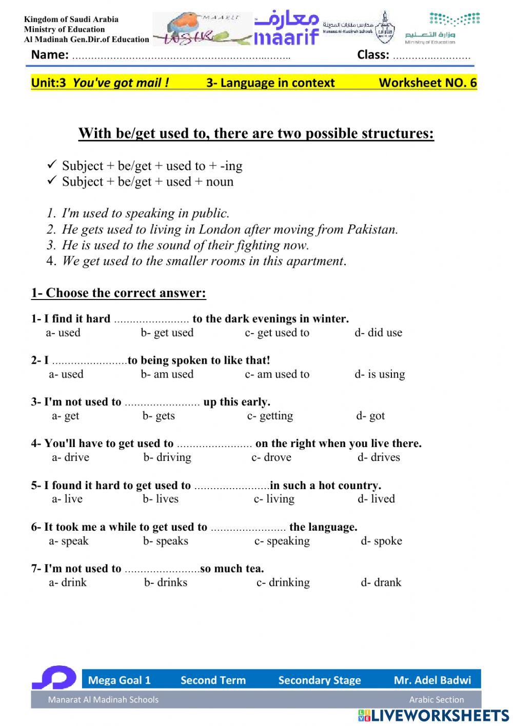 Mega Goal 1.2 Second Term Unit 3 You've got mail! 3-Language in context ...