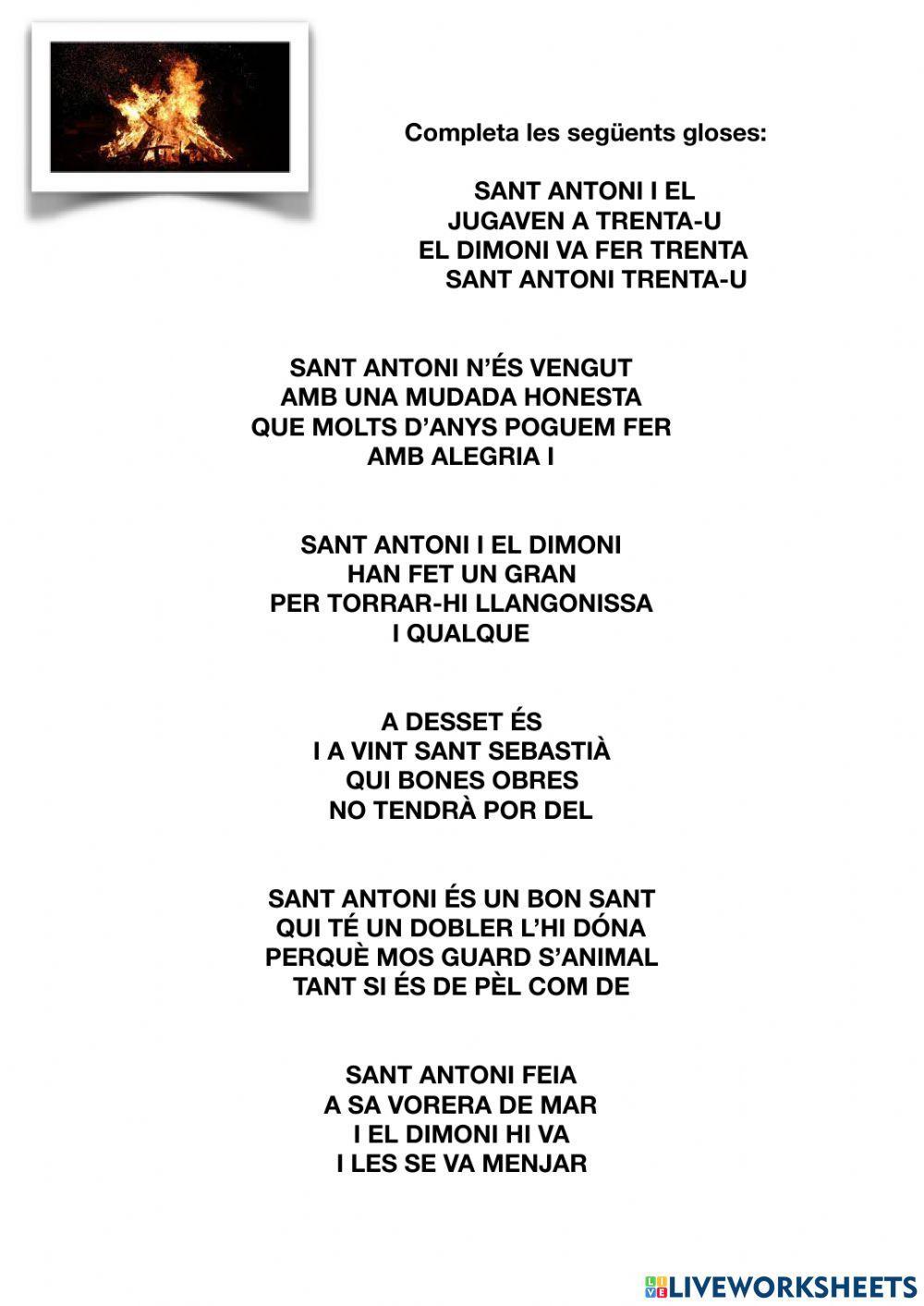 Sant Antoni interactive worksheet | Live Worksheets