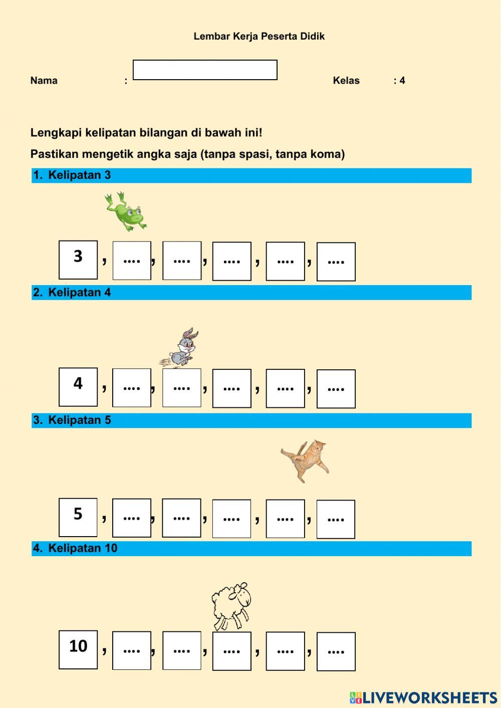 Kelipatan | Free Interactive Worksheets | 1794009