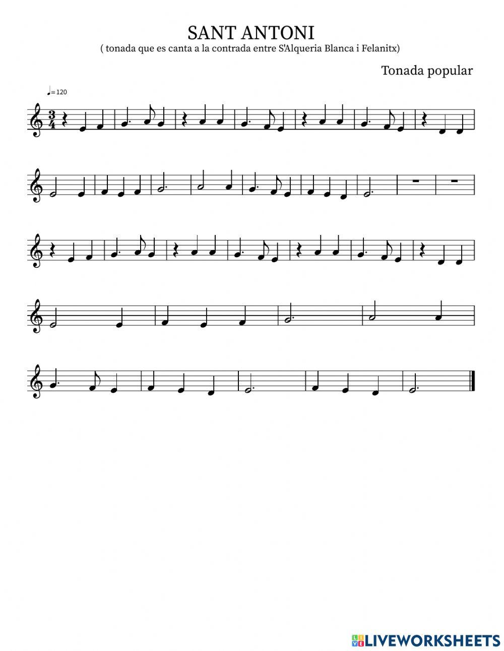Partitura Sant … | Free Interactive Worksheets | 1794231