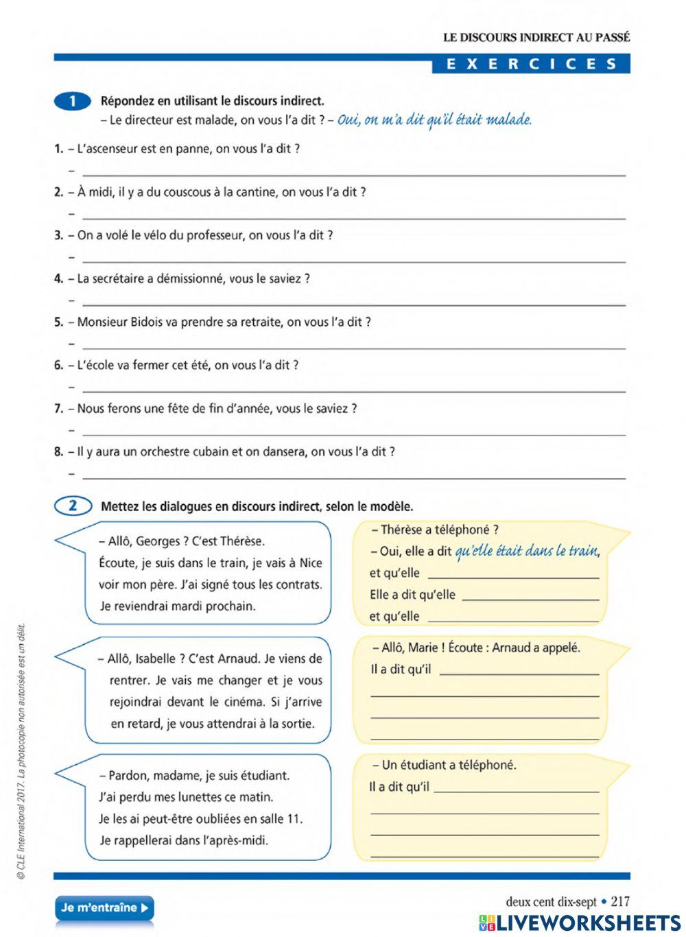 Discours Indire… | Free Interactive Worksheets | 4143682