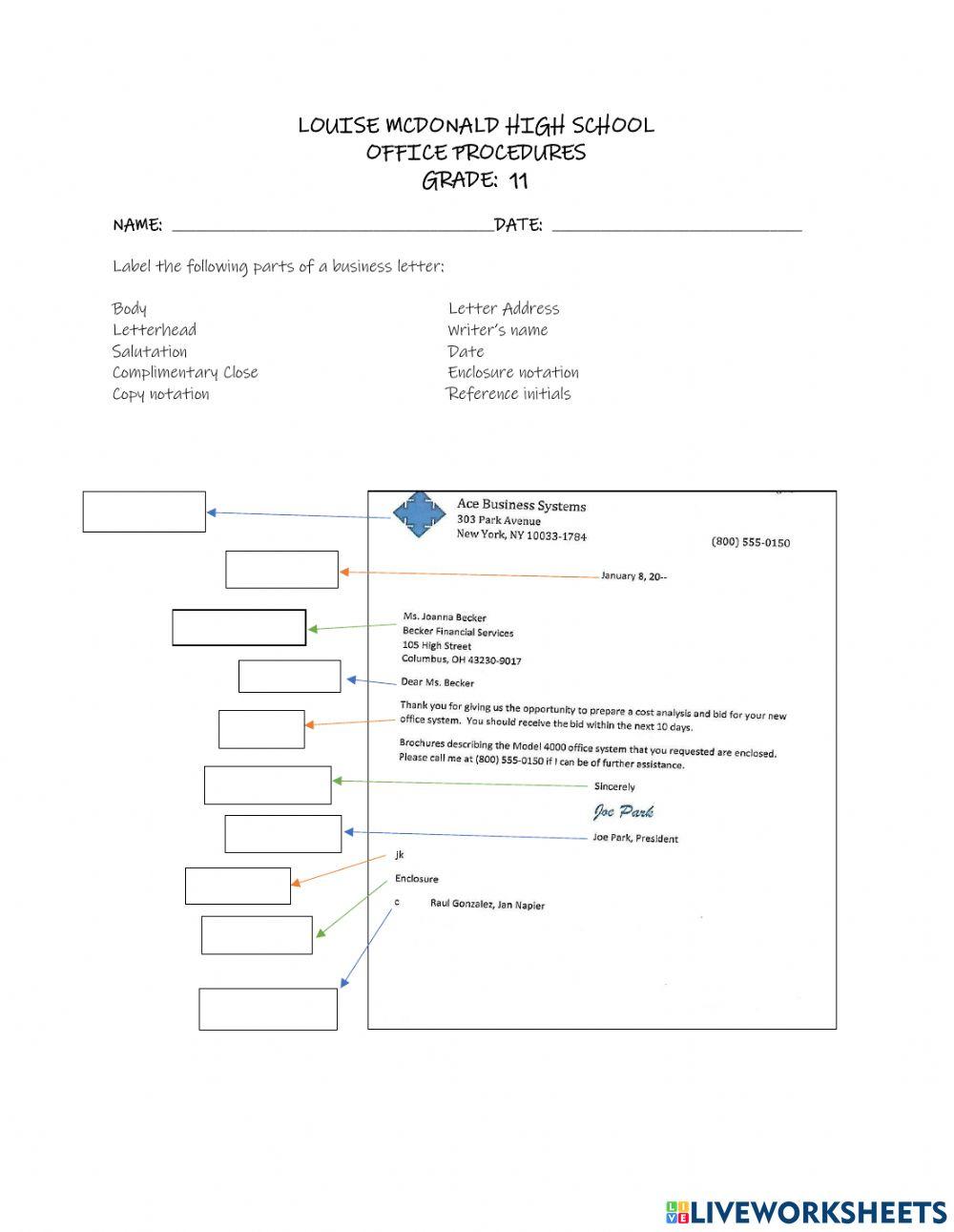 Business Letter (OP) online exercise for | Live Worksheets