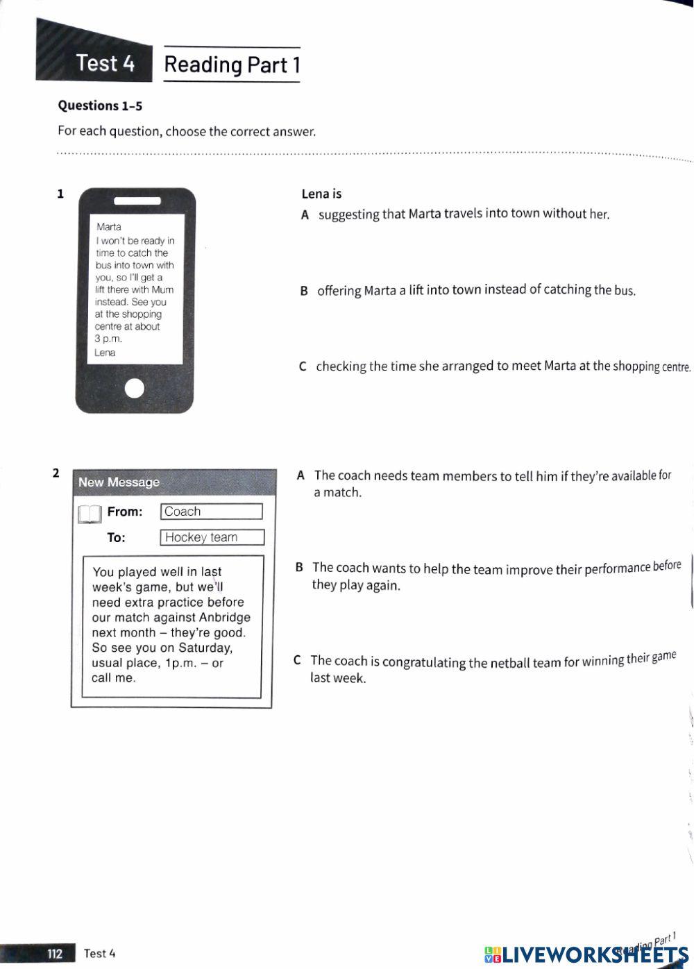 PET-READING AND… | Free Interactive Worksheets | 6811561