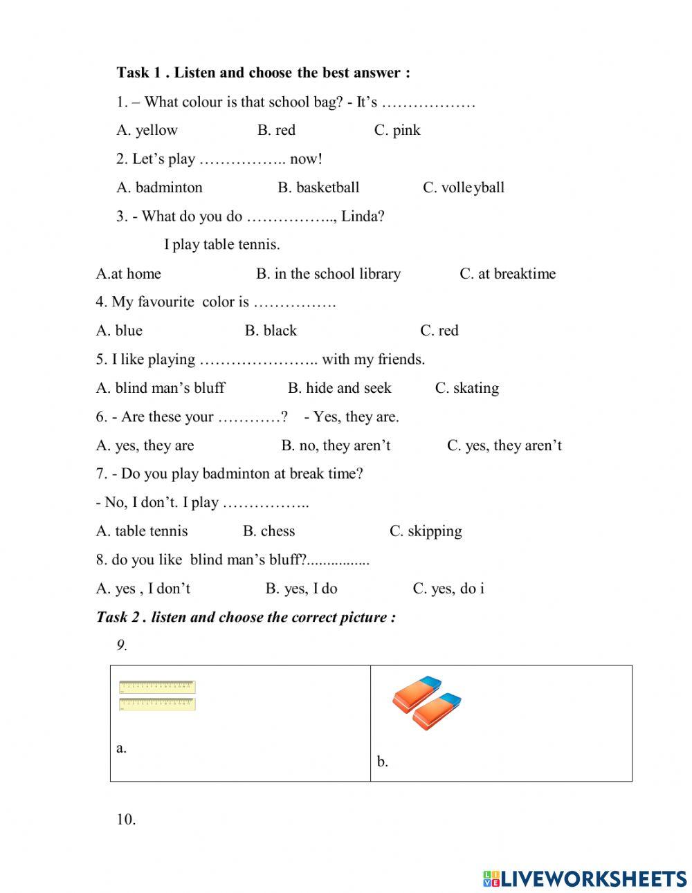 Test 1 grade 3 activity | Live Worksheets